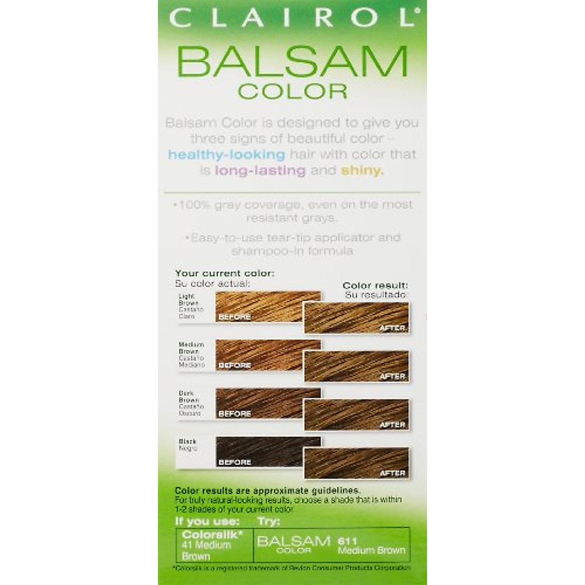 Clairol Balsam Permanent Hair Dye, 611 Medium Brown Hair Color, 3 Count