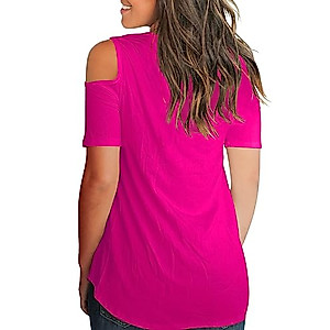 SMALNNIE Barbie Outfit for Women Hot Pink Womens Summer Tops 2023 Cold Shoulder M