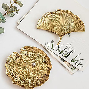 Golden Leaf Tray Ginkgo Leaf Decorative Gold Trinket Dish Jewelry Ring Holder Gold Leaf Jewelry Plate Dish Vanity Tray​