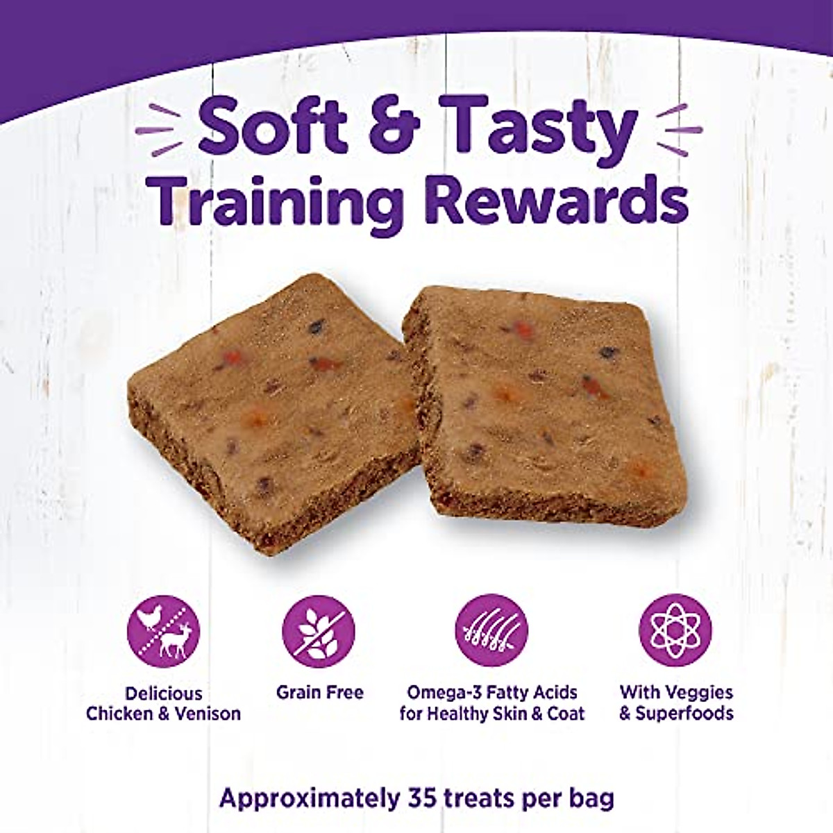 Wellness Rewarding Life Grain-Free Soft Dog Treats (Previously Wellbites), Made in USA with Natural Ingredients, Ideal for Training (Chicken & Venison Recipe, 6-Ounce Bag)
