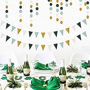 Sage Green Ivory Gold Pennant Banner,2 Pack Glitter Paper Triangle Flags,Baby Bridal Shower Safari Birthday Tropical Party Decorations Jungle Theme Wedding Bachelorette Engagement Bunting Lasting Surprise