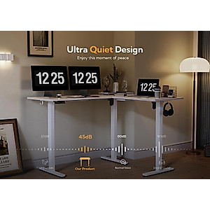 Claiks L Shaped Standing Desk Adjustable Height, Dual Motor Electric Corner Standing Desk, 63x55 inch Sit Stand up Desk with Splice Board, White