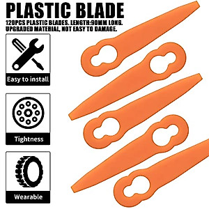 PLUMIA 120Pcs Plastic Blades Replacement Parts Compatible with STIHL Polycut 2-2, 3-2 Grass Trimmer FSA45 FSE52 FSA57, Sun Joe 24V-GT10