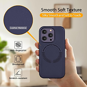 THMEIRA Compatible with iPhone 14 Pro Max Leather Case [ Compatible with MagSafe ] with Magnetic Wallet Card Holder [ PU Leather ] [ Slim Fit ] with Tempered Glass Screen Protector - Ink