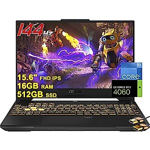 ASUS TUF F15 Gaming Laptop 15.6" FHD IPS 144Hz 12th Gen Intel 14-Core i7-12700H Processor >i9-11950H 16GB RAM 512GB SSD GeForce RTX 4060 8GB Graphic Backlit Thunderbolt4 USB-C Win11 Gray + HDMI Cable