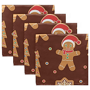 Aslsiy Gingerbread Man Cookies Cloth Napkins Set of 6 Candy Soft 20 x 20 Inch Dinner Table Napkins Comfortable Polyester Napkin for Kitchen Home Wedding Party Holiday Decor