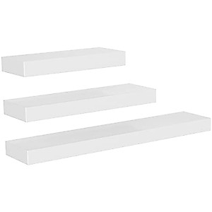 Ballucci Modern Floating Shelves for Wall, Set of 3 Wood Wall Mount Ledges for Living Room, Bedroom, Nursery, Bathroom, Kitchen, 12", 16", 24" - White