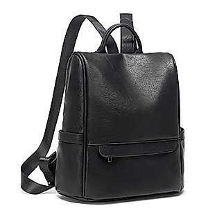 Shaelyka Water-resistant Women Backpack Purse, Leather Anti-theft Medium Shoulder Bag, Black