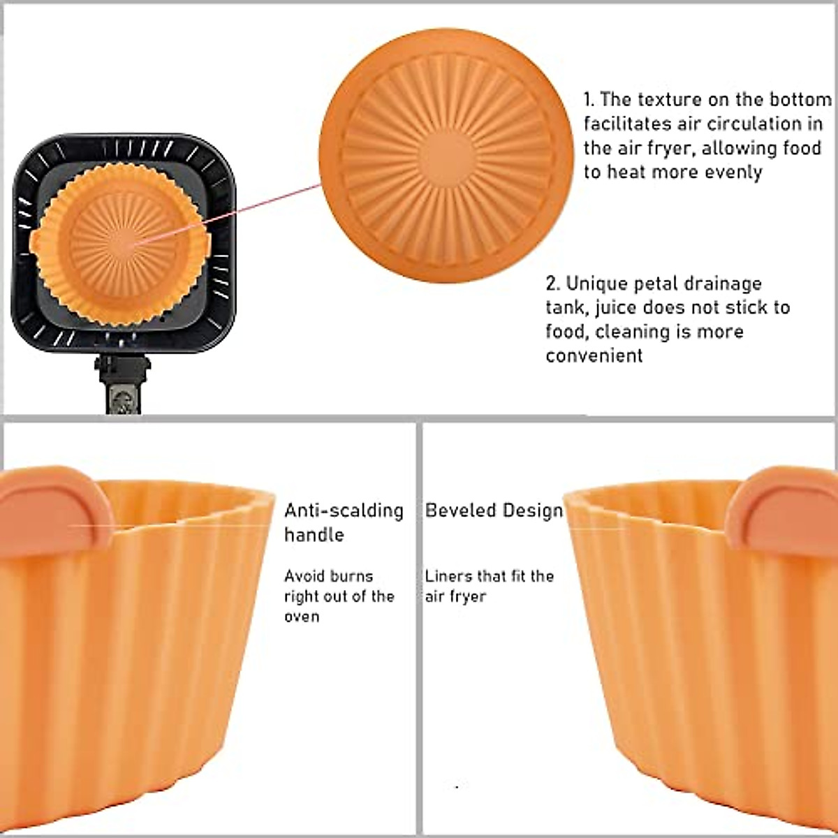 Air Fryer Silicone Pot 2 Pack, Reusable Air Fryer Liner, Fit 2-3 QT, Air Fryer Oven Accessories, Flammable Parchment Liner Replacement.(Blue Orange)