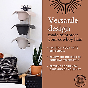 Ryker Ranch Cowboy Hat Rack for Wall | Western Hat Rack for Cowboy Hats | Rustic White Wood and Metal Cowboy Hat Holder for Wall | Cowboy Hat Hanger for Farmhouse Decor