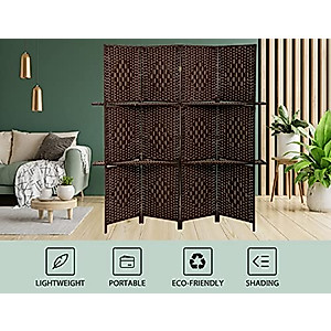 4 Panel Room Dividers and Folding Privacy Screens, 71 Inch High Hand-Woven Design Room Divider Folding Wall Dividers with Shelves, Portable Partition Screen for Room,Freestanding Room Separator, Brown