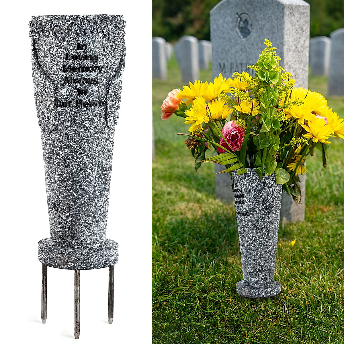 MIBUNG Cemetery Grave Vase with Ground Spikes, Angel Wings Vase for Fresh/Artificial Flowers, Floral Holder Headstone Decorations Grave Marker Memorial Stone Garden Yard Stake, Sympathy Gift