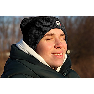 FUNCOOLCY Skull and Rose Soft Slouchy Beanie Hat,Winter Warm Knit Cuffed Skull Cap for Men Women