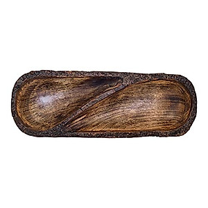 Divit Shilp Natural Wooden Tray, Serving Bowl for Salad, Veggies and Fruits, Large Deep Tray for Family, Party (Bark Edge Divided Tray (New))
