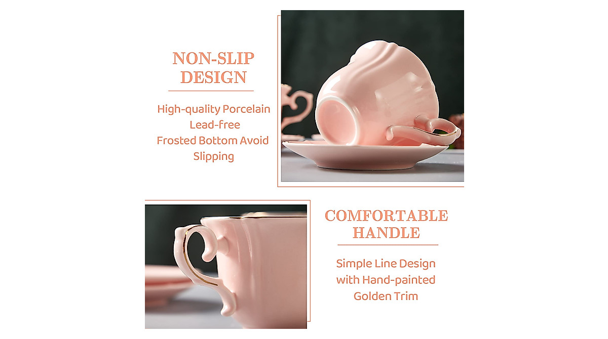 Elegant Pink Tea Cup Set with Gold Trim - Perfect for Tea Parties
