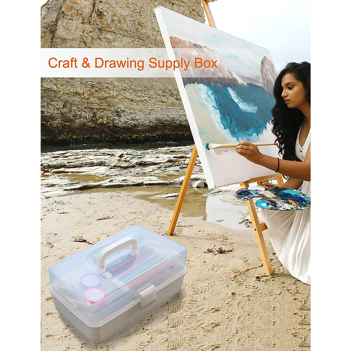 Sjqecyfv Sewing Box Art Craft Organizers Storage Box 3 Layer Tackle Box Organizer Nail Organizer Tool Box with Handle