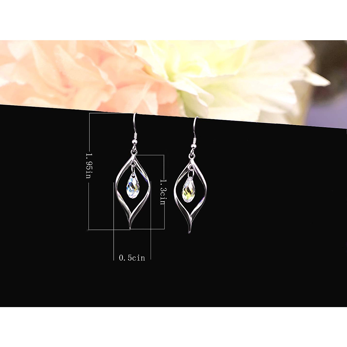 Fashion Swarovski Crystal Twist Leaf 925 Sterling Silver Drop Earrings for Women in Gold-plated