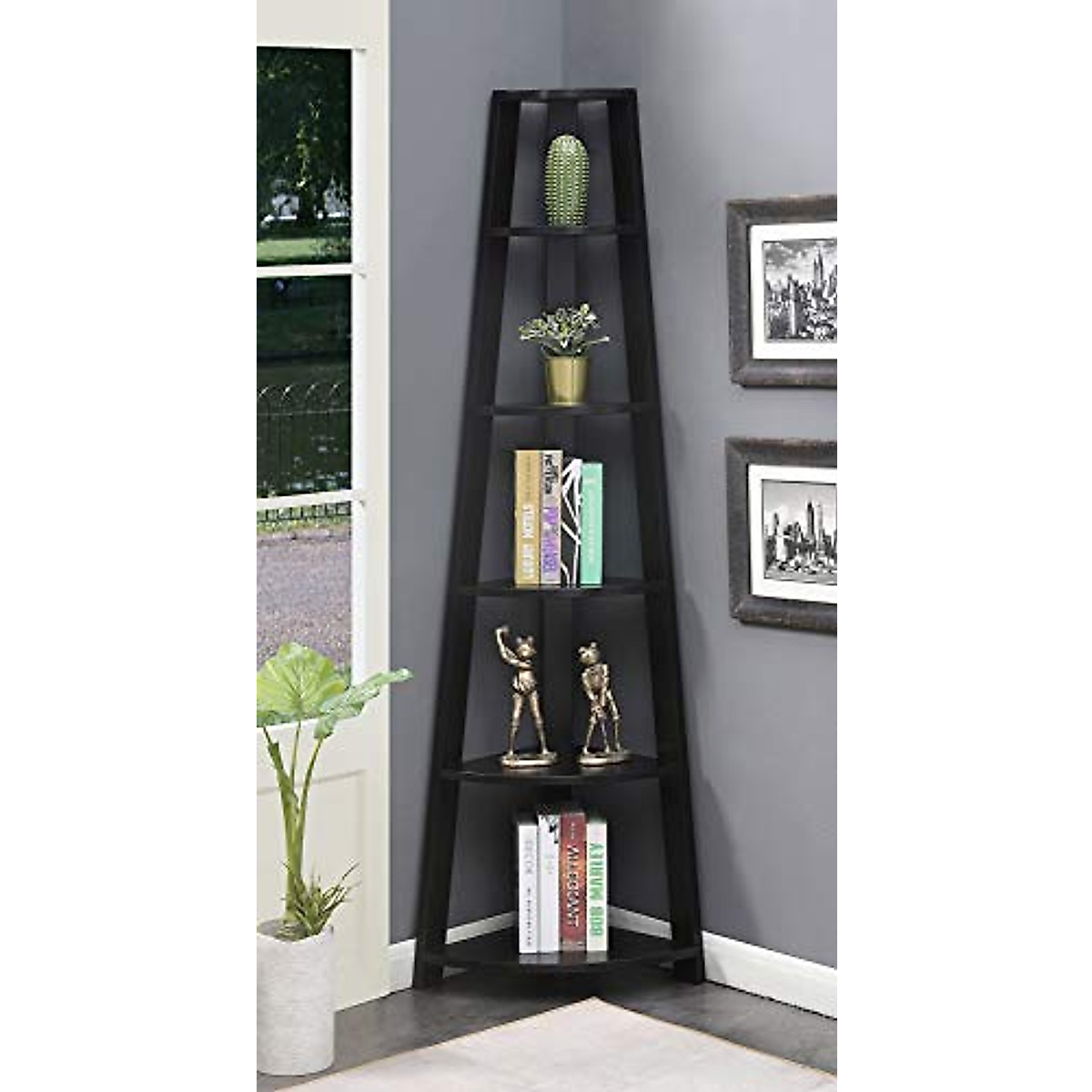 Convenience Concepts Newport 5 Tier Corner Bookcase, Black