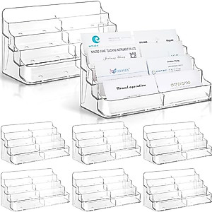 Jutom 4 Pcs 8 Pocket Acrylic Business Card Holder 7.68 x 3.43 x 3.82 Inch Business Card Holder Display Clear Stand Card Organizer Multi Business Card Holder for Desk Literature Flyer Pamphlet