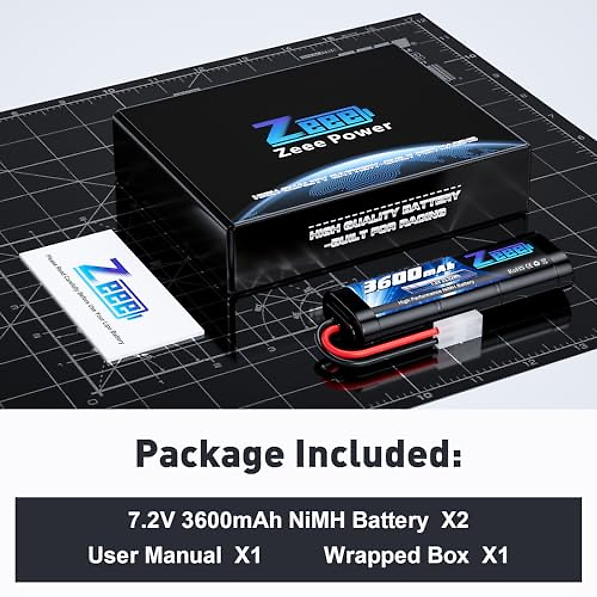Zeee 7.2V 3600mAh RC NiMH Battery with Tamiya Plug High Power for RC Car RC Truck Associated HPI Losi Kyosho Tamiya Hobby(2 Pack)