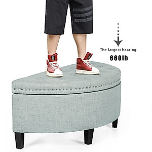 Joveco Storage Bench Half Moon Button Tufted Ottoman with Rivet Storage Room Organizer for Living Room Bedroom Entryway (Light Blue)