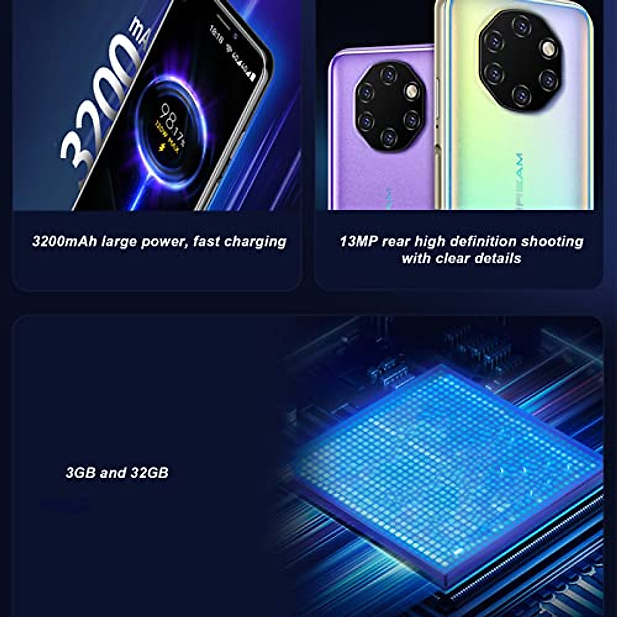 Yunseity Mini Unlocked Smartphone, Soyes S10I Facial Fingerprint Unlock Cellphone, Front 8MP Rear 13MP, Supports Dual Sim Cards, Lasting Battery, for Students Elderly (Black)