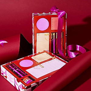 Noted by Post-it Printed Notes Gift Box, 4 Piece Set, Warm Colors, Includes Round Sticky Notes, Square Sticky Notes, Mini List Sticky Sticky Notes, 3-Pack Pens (NTD-BOX-SRD)