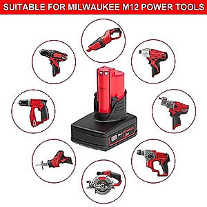 WORTHMAH 2 Packs 12Volts 6.0Ah Replacement for Milwaukee M12 Lithium-ion Battery, Compatible with All Milwaukee 12V M12 Battery Charger and Power Tools.