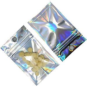 100PCS Clear Airtight Mylar Zip Lock Bags with Hang Hole Resealable Smell Proof Pouch Rainbow Aluminum Foil Packaging Bags Food Storage (10.5x15 (4.1x5.9 inch))