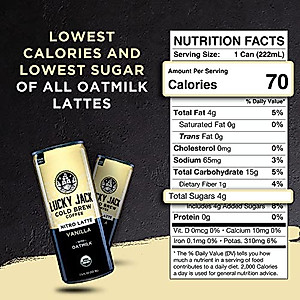 Lucky Jack Cold Brew Coffee Vanilla - Draft Pour Nitro Latte w/Oat Milk, 130mg Caffeine Per Serving - Gluten Free, Nut Free, Kosher & USDA Certified Organic - (12 Pack, 7.5oz Cans)