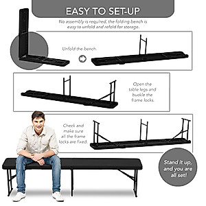 AJP Distributors 2 Pack 6 Foot Portable Plastic Folding Bench 6FT 72" Half Foldable Heavy Duty Seat w/Carry Handle - Indoor Outdoor Backyard Camping Picnic BBQ Party Wedding Dining Event Meeting Black