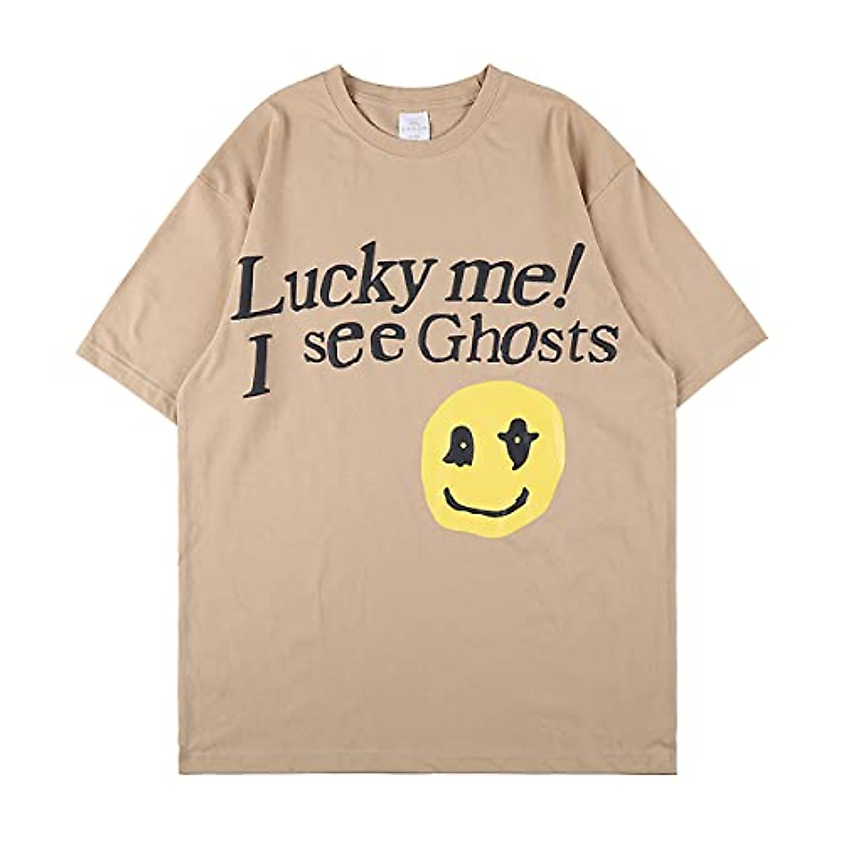 Men Lucky Me I See Ghosts Trendy Hip Hop Heavyweight Tshirts Letter Shirt Khaki