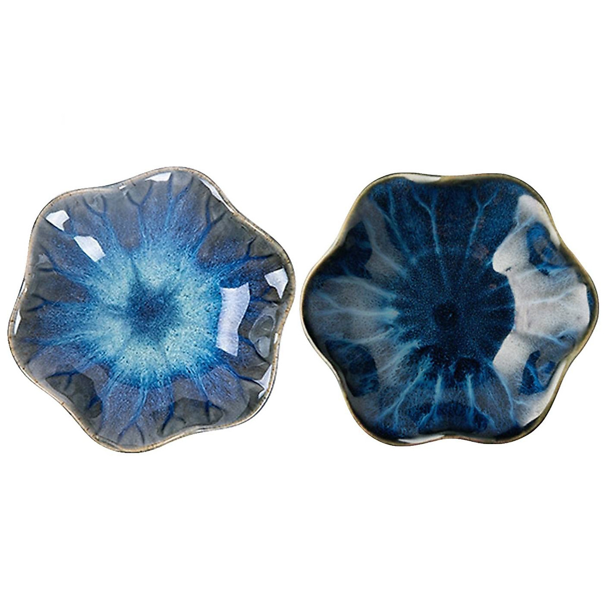 NJLJOM 2 Pack Ceramic Spoon Rest, Lotus Shape Heat-Resistant Utensil Rest for Kitchen Counter, Coffee Spoon Rest, Dessert Plates，Small Serving Plates, Kitchen Accessories (Deep Color)