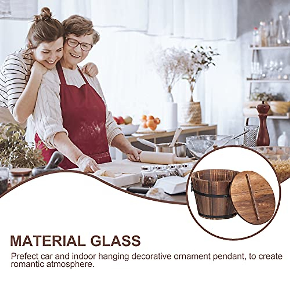 Cabilock Wooden Bucket Barrel with Lid Rice Bucket Wooden Sushi Oke Tub Sushi Making Serving Pan for Home Kitchen Food Storage 18cm