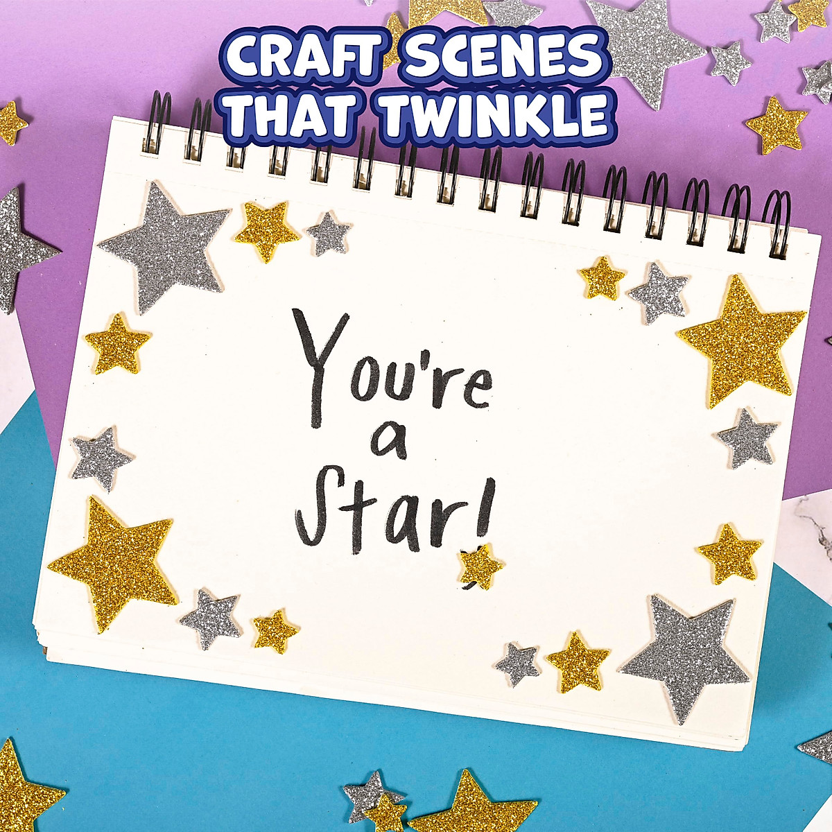 READY 2 LEARN Glitter Foam Stickers - Silver and Gold Stars - Pack of 168 - Self-Adhesive Stickers - Stickers for Scrapbooks and Cards