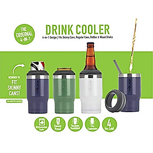 Reduce Can Cooler - 4-in-1 Stainless Steel Can Holder and Beer Bottle Holder, 4 Hours Cold - The Drink Cooler For 12 oz Slim Cans, Regular Cans, Bottles and Mixed Drinks - Cayenne, Opaque Gloss