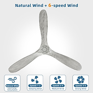 CACI Mall 60" Ceiling Fan no Light, Outdoor Ceiling Fans for Patios Without Lights, Remote Control, Solid Wood 3 Blades, Quiet, Indoor Ceiling Fan for Living Room, Patio, Bedroom, Porch, Farmhouse