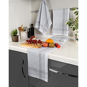 Cosmiaty Kitchen Towels – Dish Towels Suitable for Kitchen Gifts | Set of 5 100% Cotton Tea Towel | Vintage Style Kichen Cloths (Grey, 5)