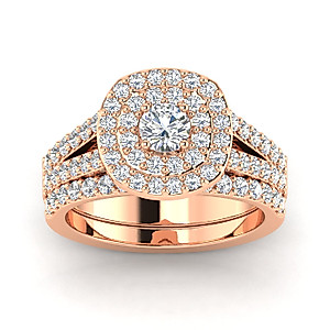 2.00ct Cushion Halo Diamond Engagement Wedding Ring Set 10K Rose Gold (H-I, I2-I3)