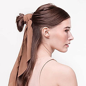 Kitsch Stylish Hair Accessories - No Damage Ribbon Scrunchies with Bows | Hair Ties for Teens and Women | Scarf Ponytail Holders (Terracotta)