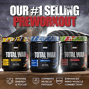 REDCON1 Total War Pre Workout Powder, Blue Raspberry - Beta Alanine + Citrulline Malate Keto Friendly Preworkout for Men & Women with 320mg of Caffeine - Fast Acting (30 Servings)