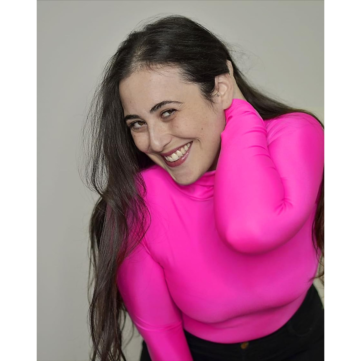 speerise Womens Turtleneck Long Sleeve Bodysuit, Adult Stretchy Leotards Tops with Zipper Closure, Pure Color Soft Jumpsuit for Yoga, Gymnastics, Dance