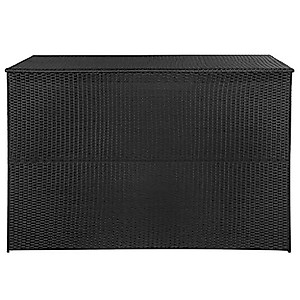 Garden Storage Box 295 Gallon | Rattan Garden Chest | Outdoor Deck Storage Container Box | Patio Cushion Box for Pillows, Garden Tools and Pool Toys | Black Poly Rattan 59" x 39.4" x 39.4"