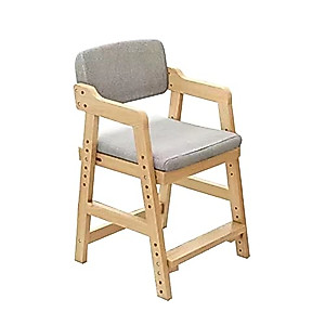 Adjustable Solid Wood Study Chair, Solid Wood Children Home Lift Dining Chair/Desk Chair, Children Height Control Chair for Home/Computer Desk/Study (Color : Grey)