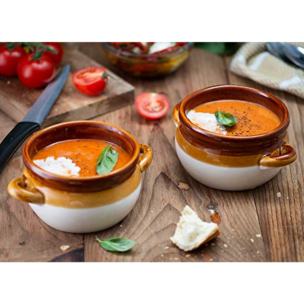 KooK French Onion Soup Crocks, Ceramic Make, Large Handles, Stoneware, Dishwasher, Microwave, Oven & Broil Safe 16oz Standard Capacity & 18oz Full Capacity