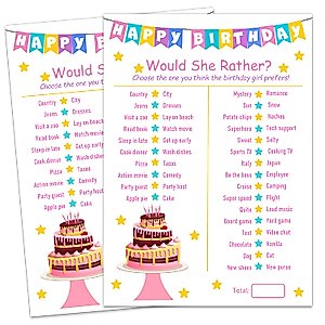 Birthday Girl Party Game-Would She Rather-20 Birthday Game Card Set- Girl Birthday Party Activity Notebook Themed Party Activity and Idea - Girl Birthday Supplies, Activity, Decorations