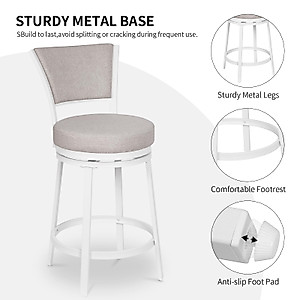 FLYZC Bar Stools, Swivel Bar Stools with Back, 25" Counter Height Bar Stools Set of 2, Round Swivel Counter Stools Bar Chair with Backrest, Stools for Kitchen Counter Island Bar