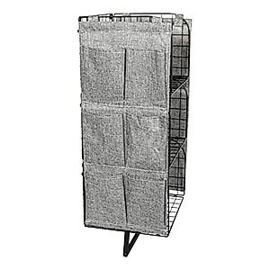 3 Tier Hanging Shelves Wall Mount Metal Wire Basket with 9 Canvas Pockets &Removable Hooks,Foldable 3-Shelf Clothing Closet Storage Organizer for Bedroom Baby Nursery Cloth Sweaters Handbags Cap Black