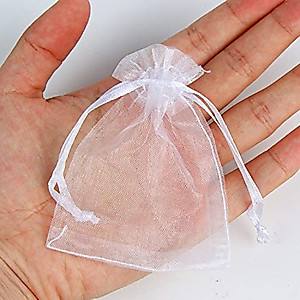SULOLI 100pcs Organza Jewelry Bags Drawstring, 2.8x3.5 inch Small White Mesh Pouches for Wedding Party Favor Festival Gift Bags Candy
