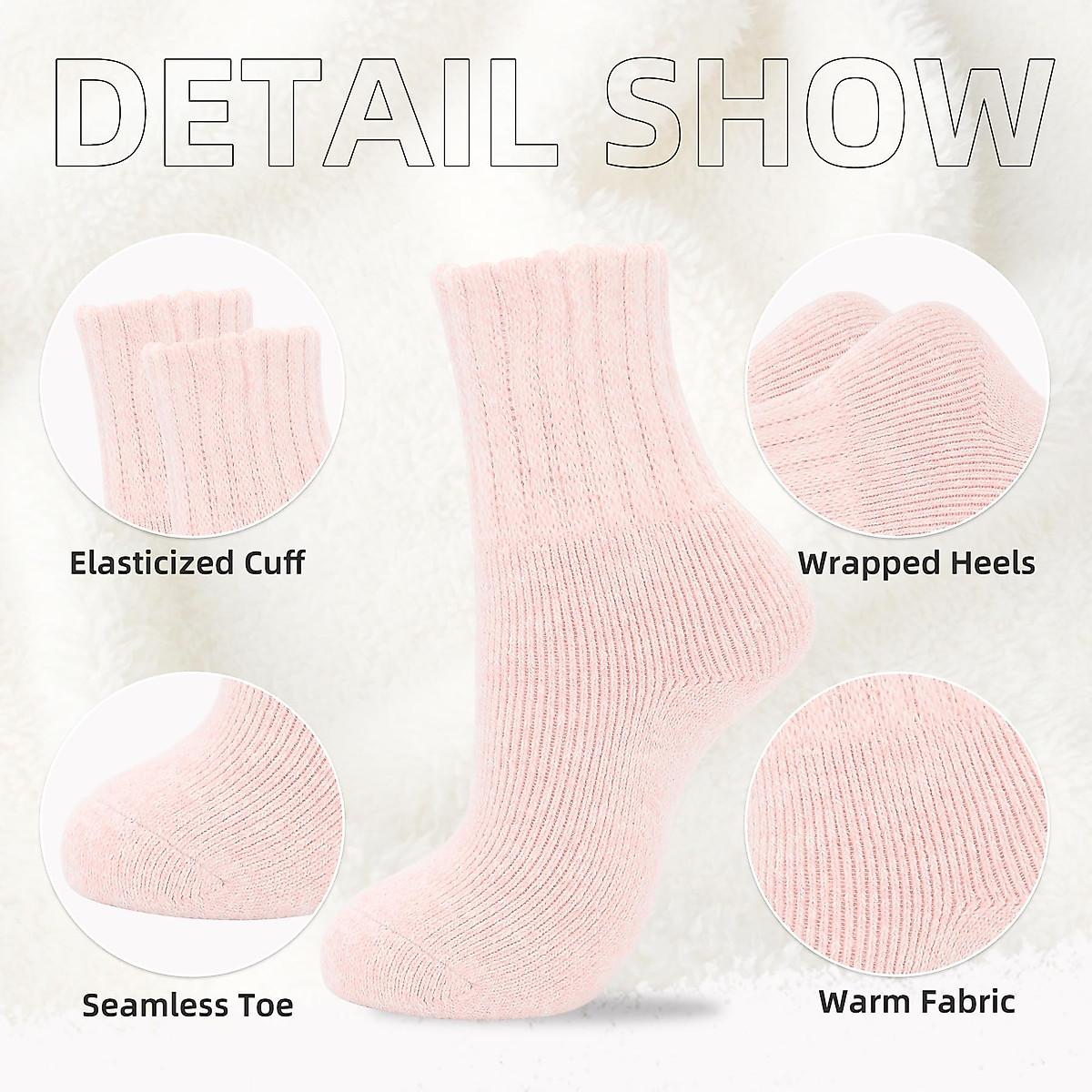 Zando Womens Merino Wool Socks for Women Long Thick Socks Winter Warm Cozy Socks Cute Boot Crew Socks Women's Athletic Running Cycling Hiking Sock Light Pink